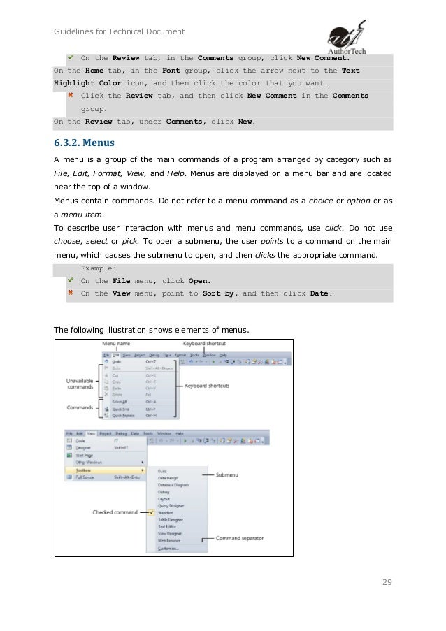 Guidelines for technical writing documents