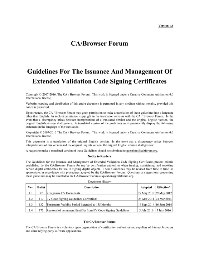Guidelines For The Issuance And Management Of EV Code Signing ...