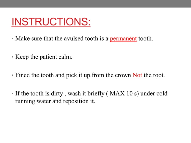 Guidelines for the management of avulsion | PPTX | Dental Health ...