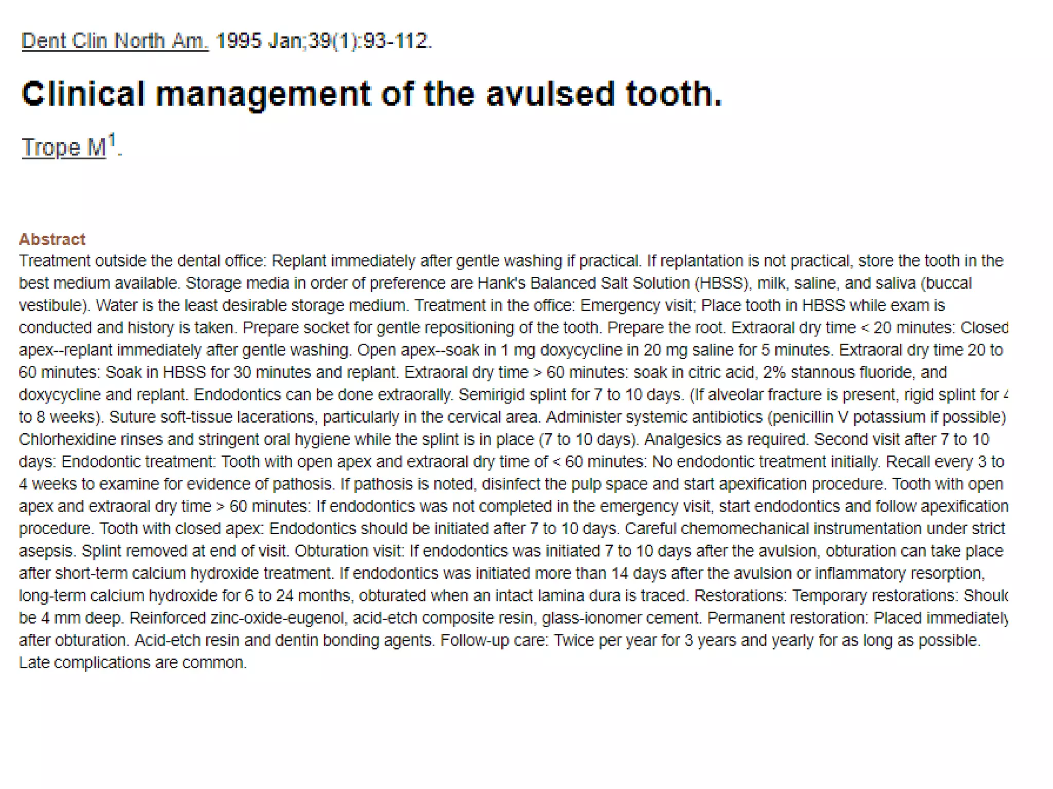 Guidelines for the management of traumatic dental injuries.ii.avulsion ...