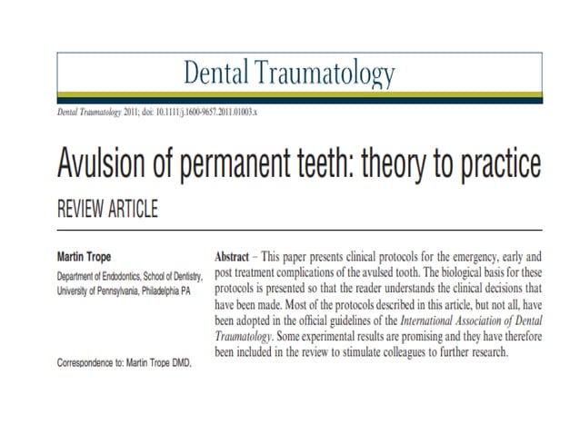 Guidelines for the management of traumatic dental injuries.ii.avulsion ...