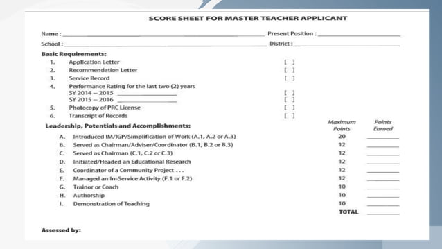 Guidelines for the reclassification and promotion to Master Teacher