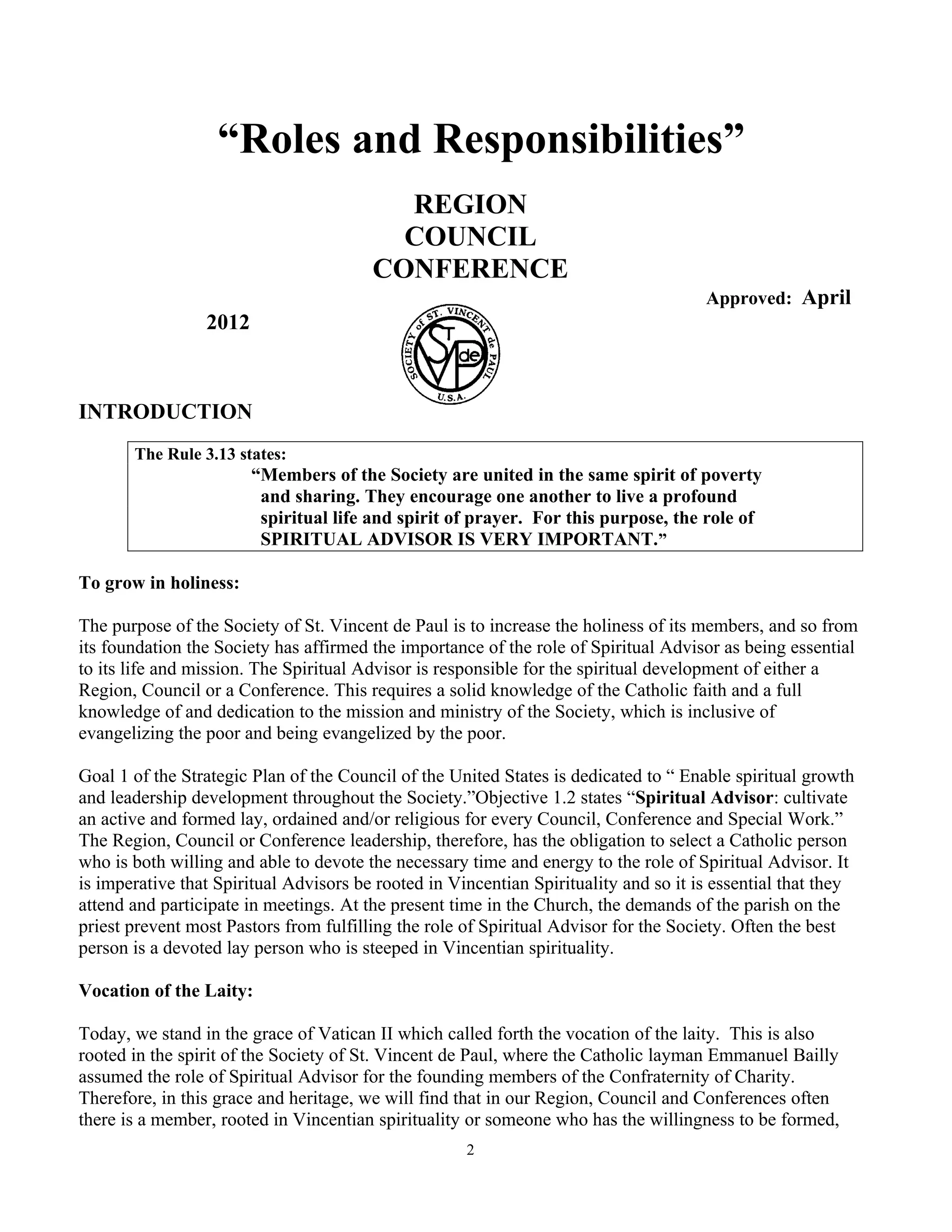 SOCIETY OF ST. VINCENT DE PAUL SPIRITUAL ADVISOR GUIDELINES | PDF