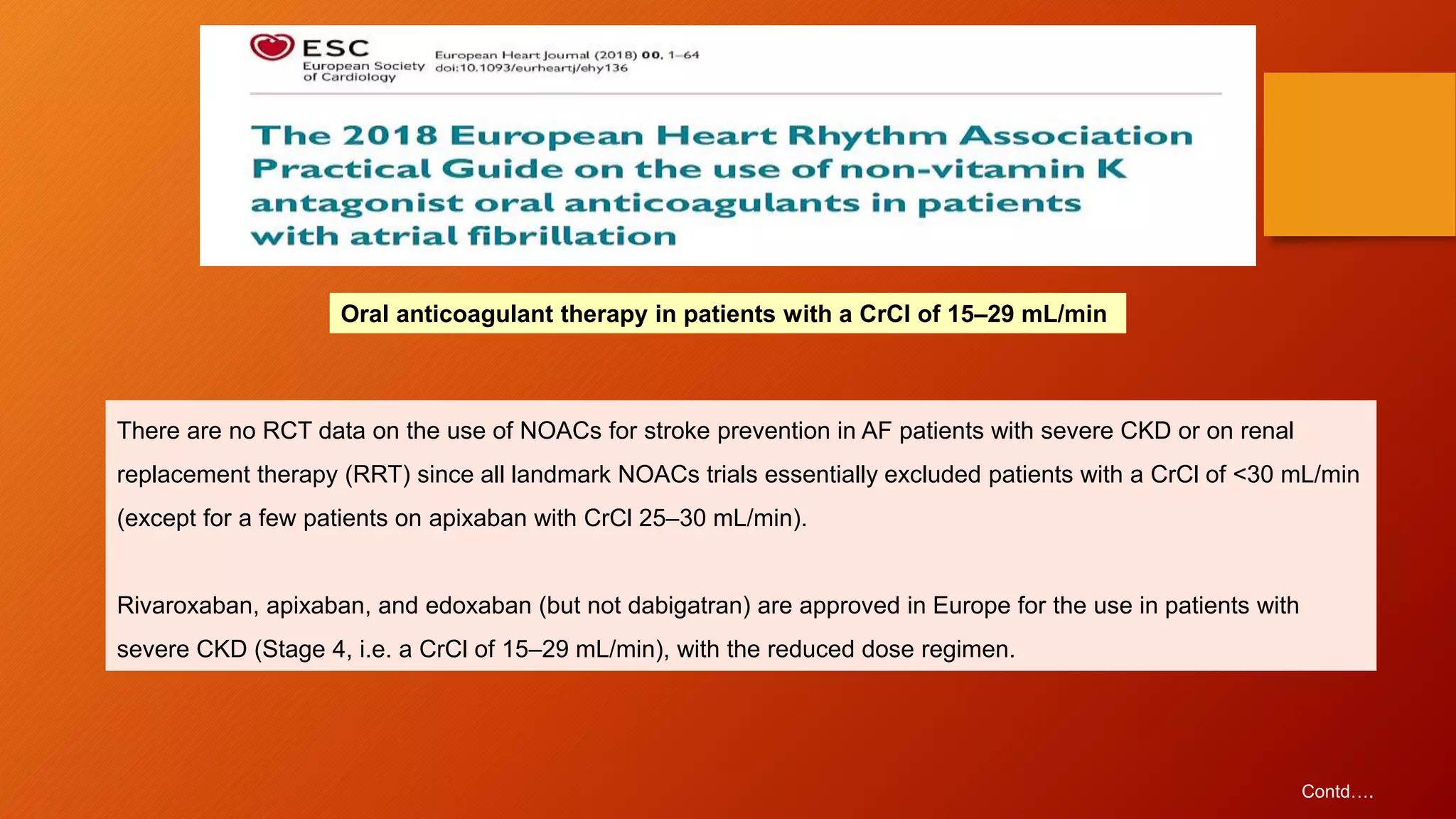 Guidelines for use of anticoagulant in ckd with atrial fibrillation | PPT