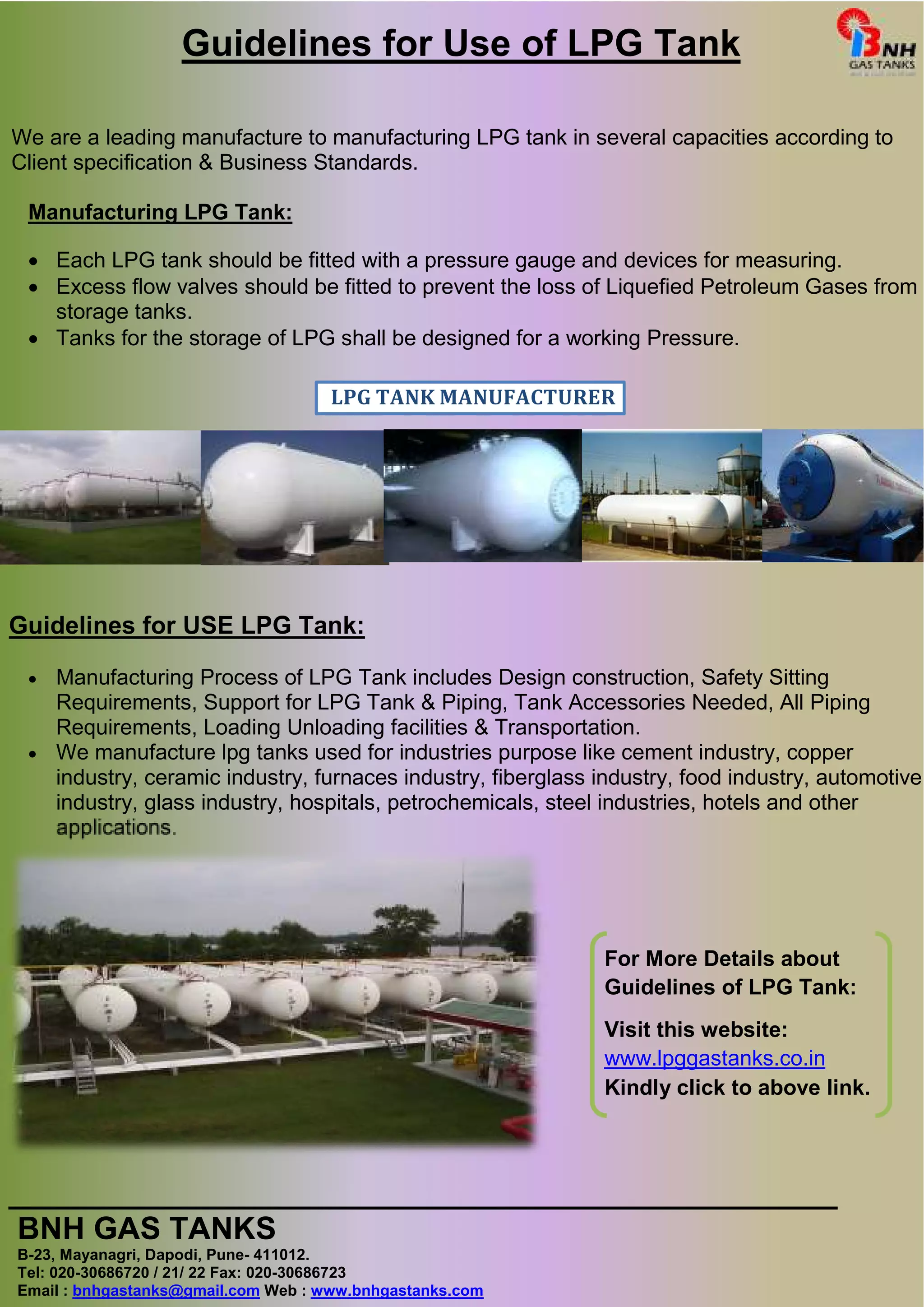 Guidelines for use of lpg tank | PDF