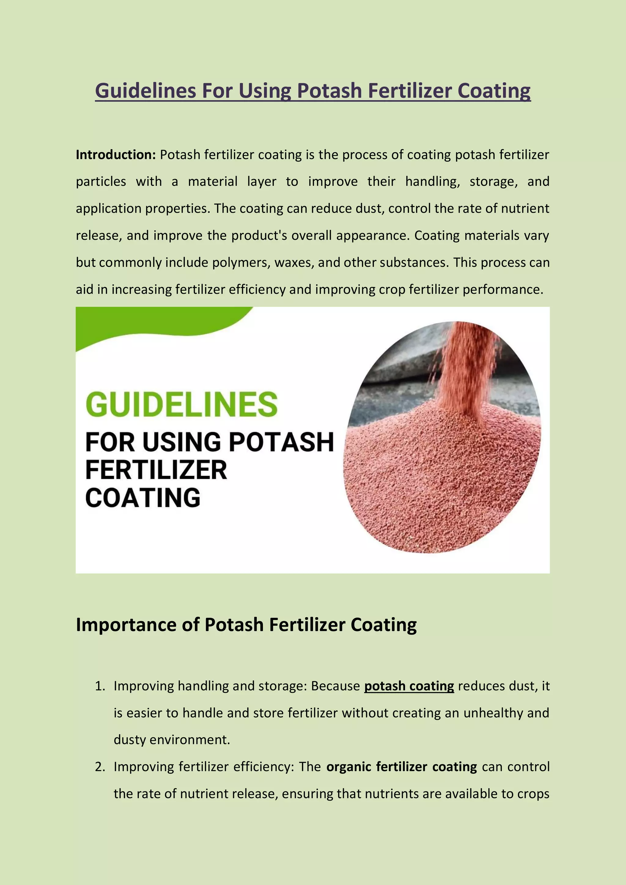 Guidelines For Using Potash Fertilizer Coating | PDF | Agriculture ...