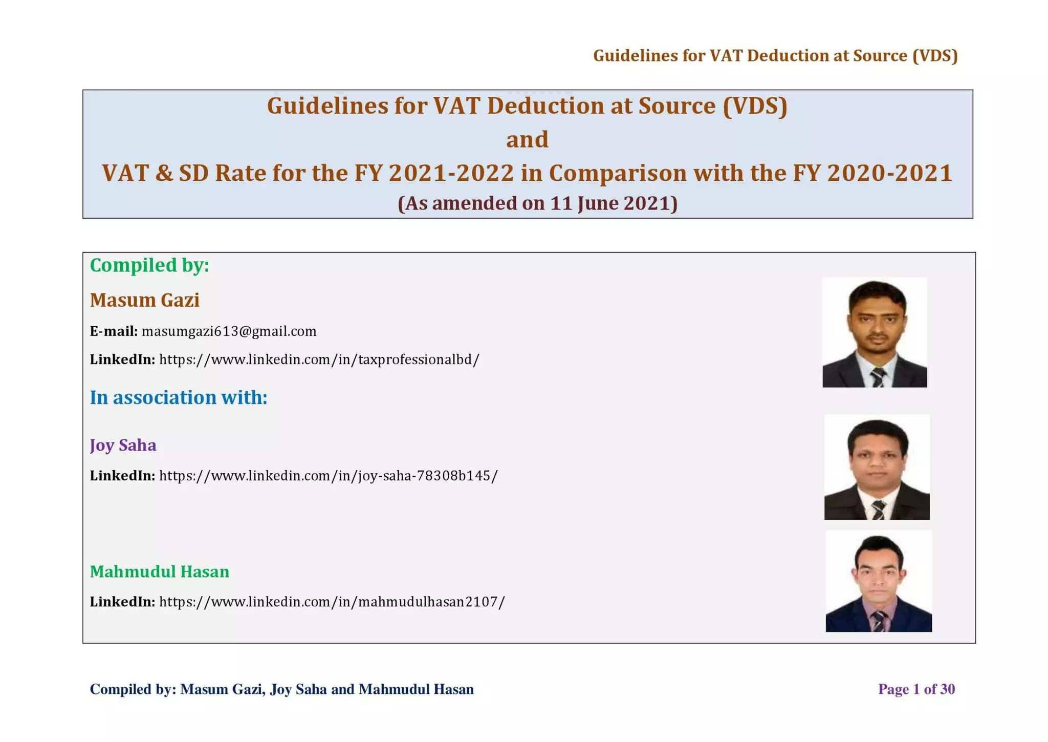 VDS Guidelines and VAT & SD rate for the FY 2021-2022 | PDF