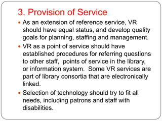 Guidelines for Virtual Reference Services Summary | PPTX | Internet | Computing