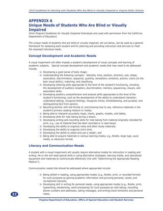 Guidelines for working with student who are blind or visually impaired ...