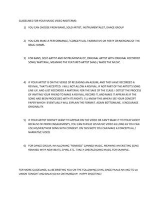 Guidelines For Your Music Video Midterms | DOC
