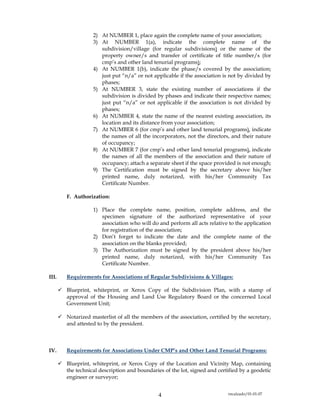 Guidelines in filling up form for Homeowners organization association | PDF