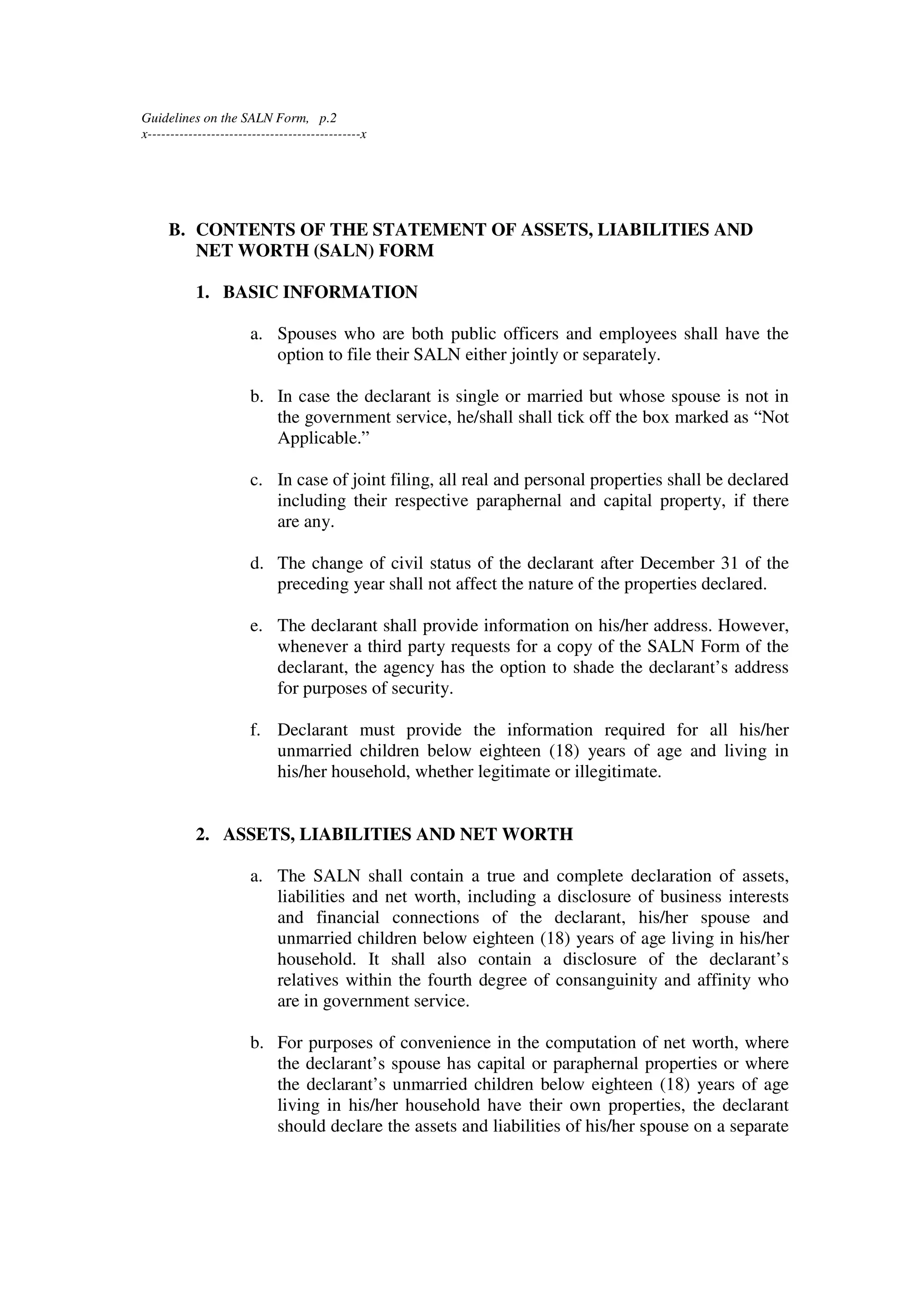 Guidelines in the filling out of the statement of assets, liabilities ...
