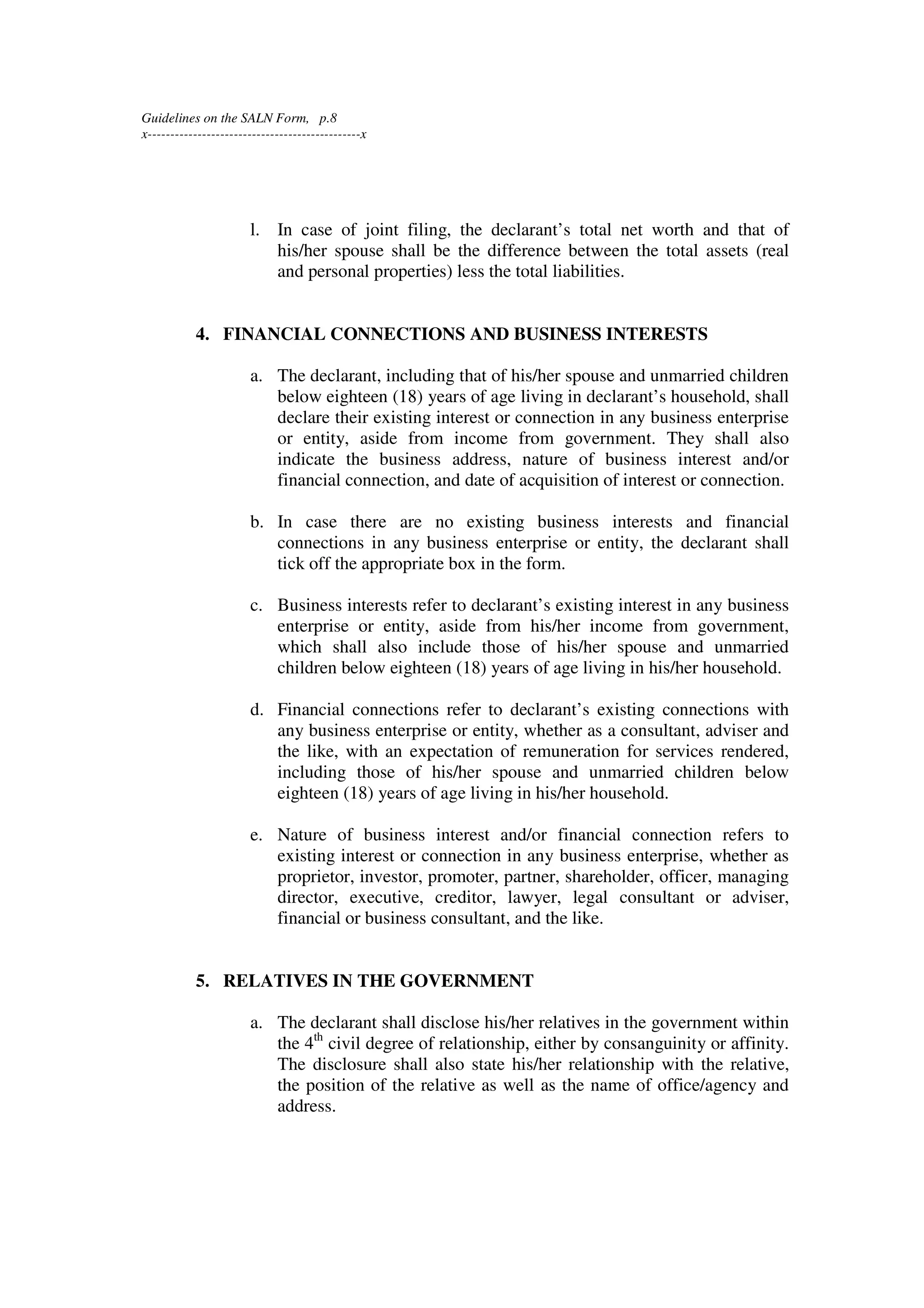 Guidelines in the filling out of the statement of assets, liabilities ...