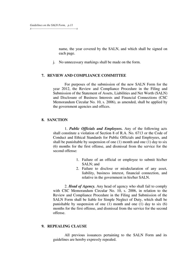 Guidelines in the filling out of the statement of assets, liabilities ...