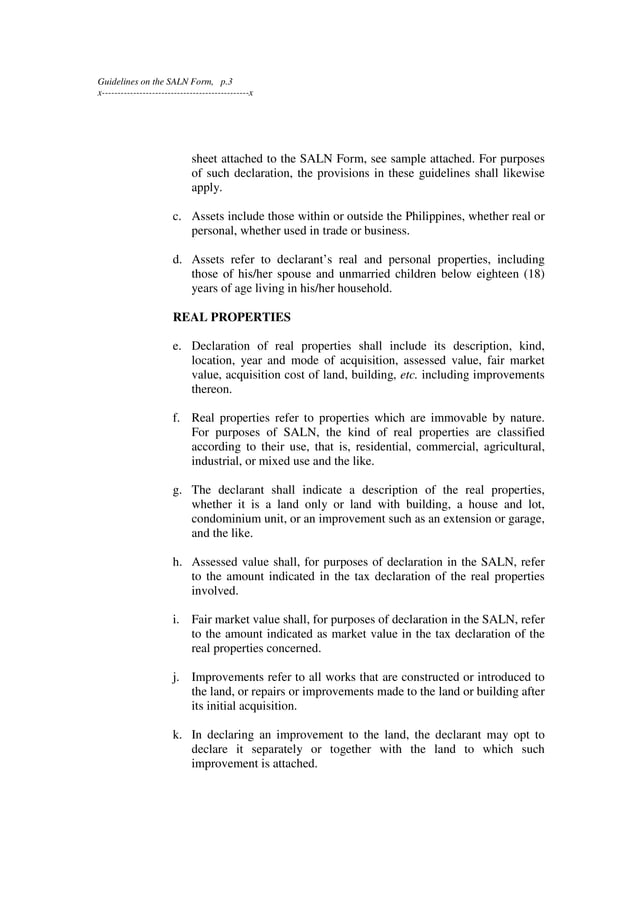 Guidelines in the filling out of the statement of assets, liabilities ...