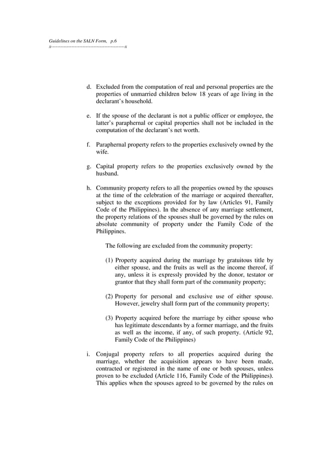 Guidelines in the filling out of the statement of assets, liabilities ...