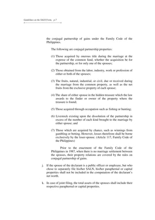 Guidelines in the filling out of the statement of assets, liabilities ...