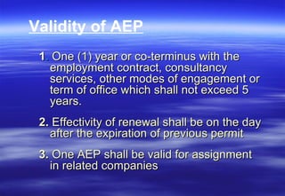 Guidelines in the issuance of alien employment | PPT