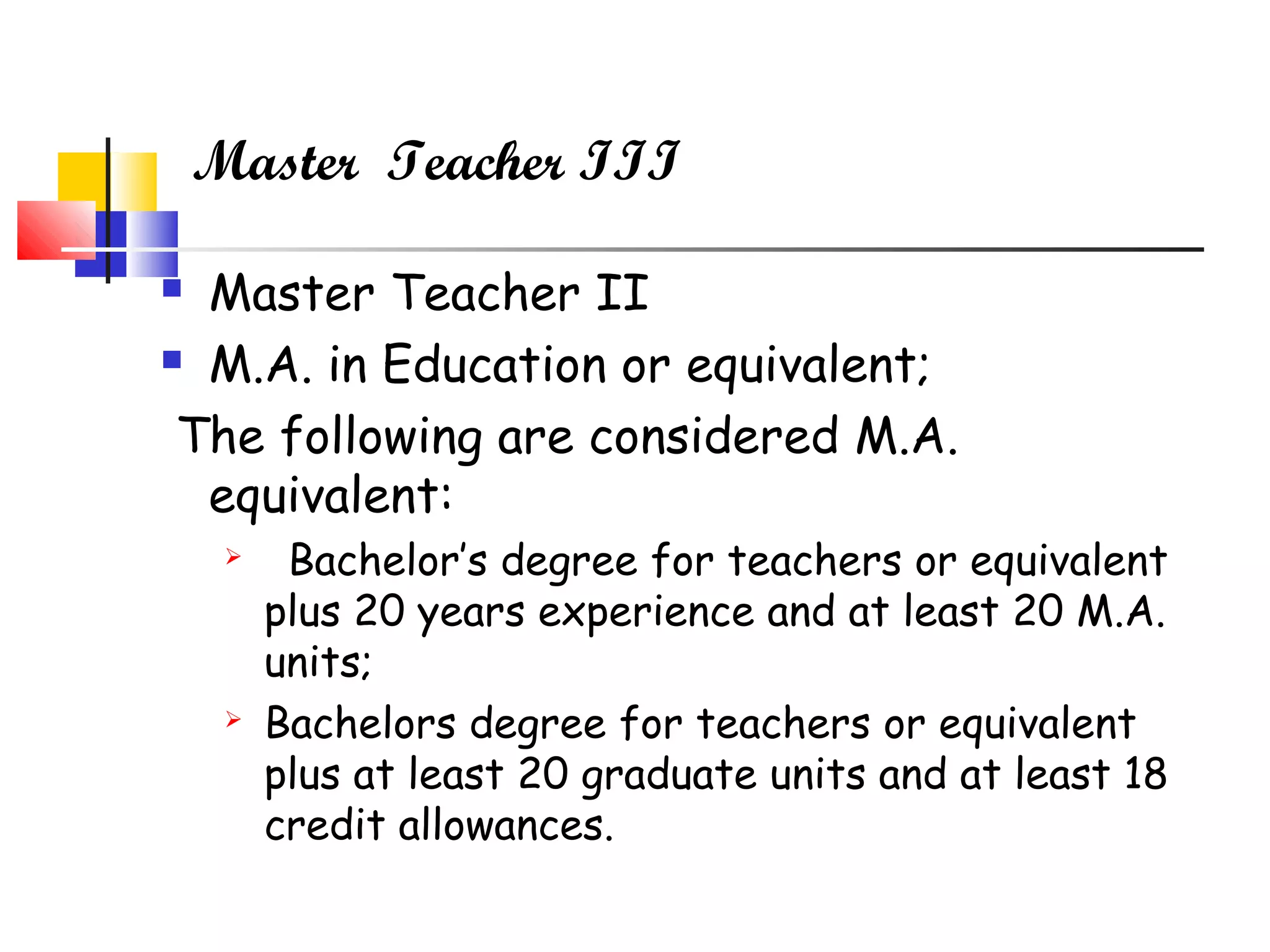 Guidelines in the promotion for master teachers | PPT