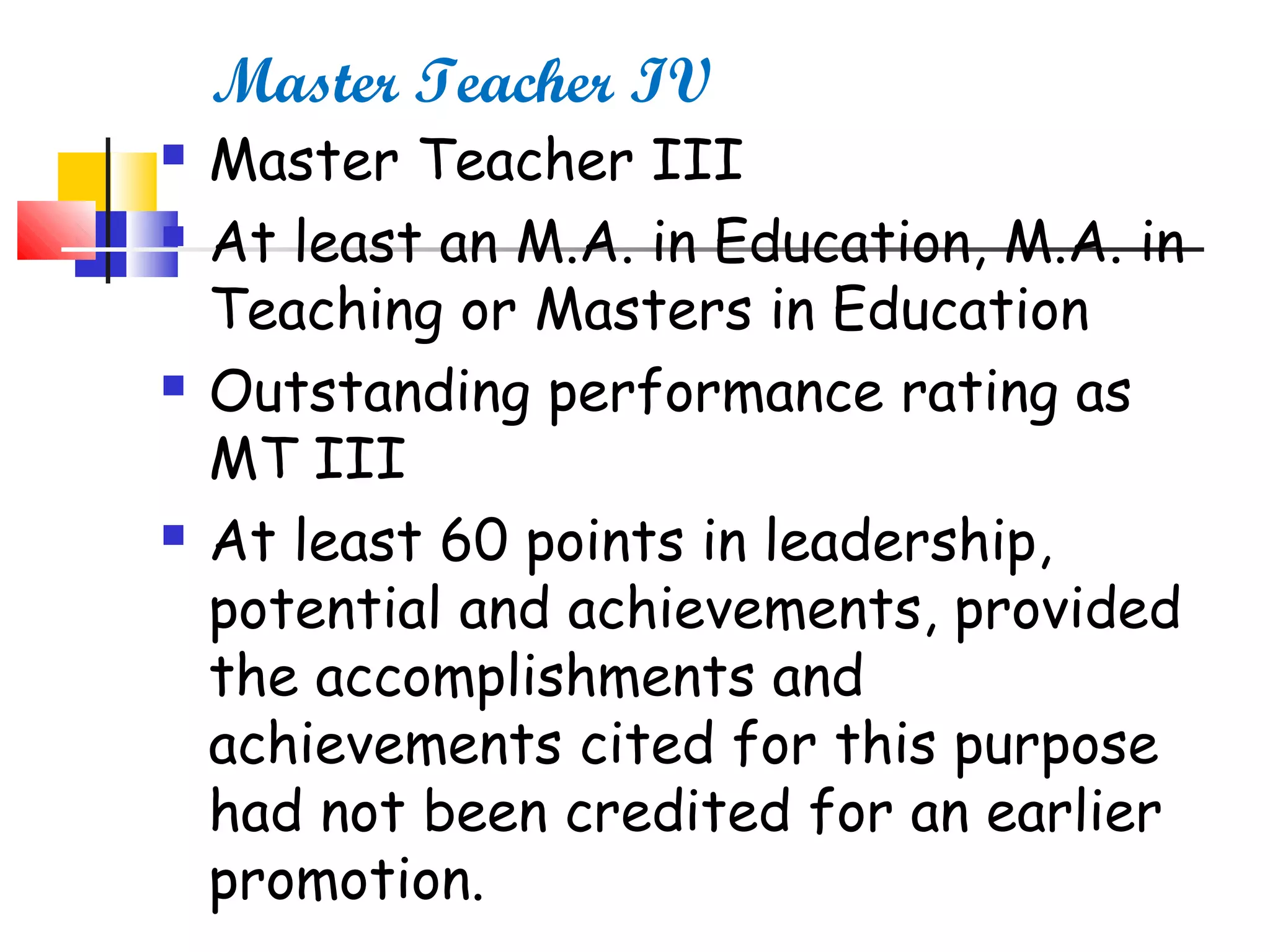 Guidelines in the promotion for master teachers | PPT