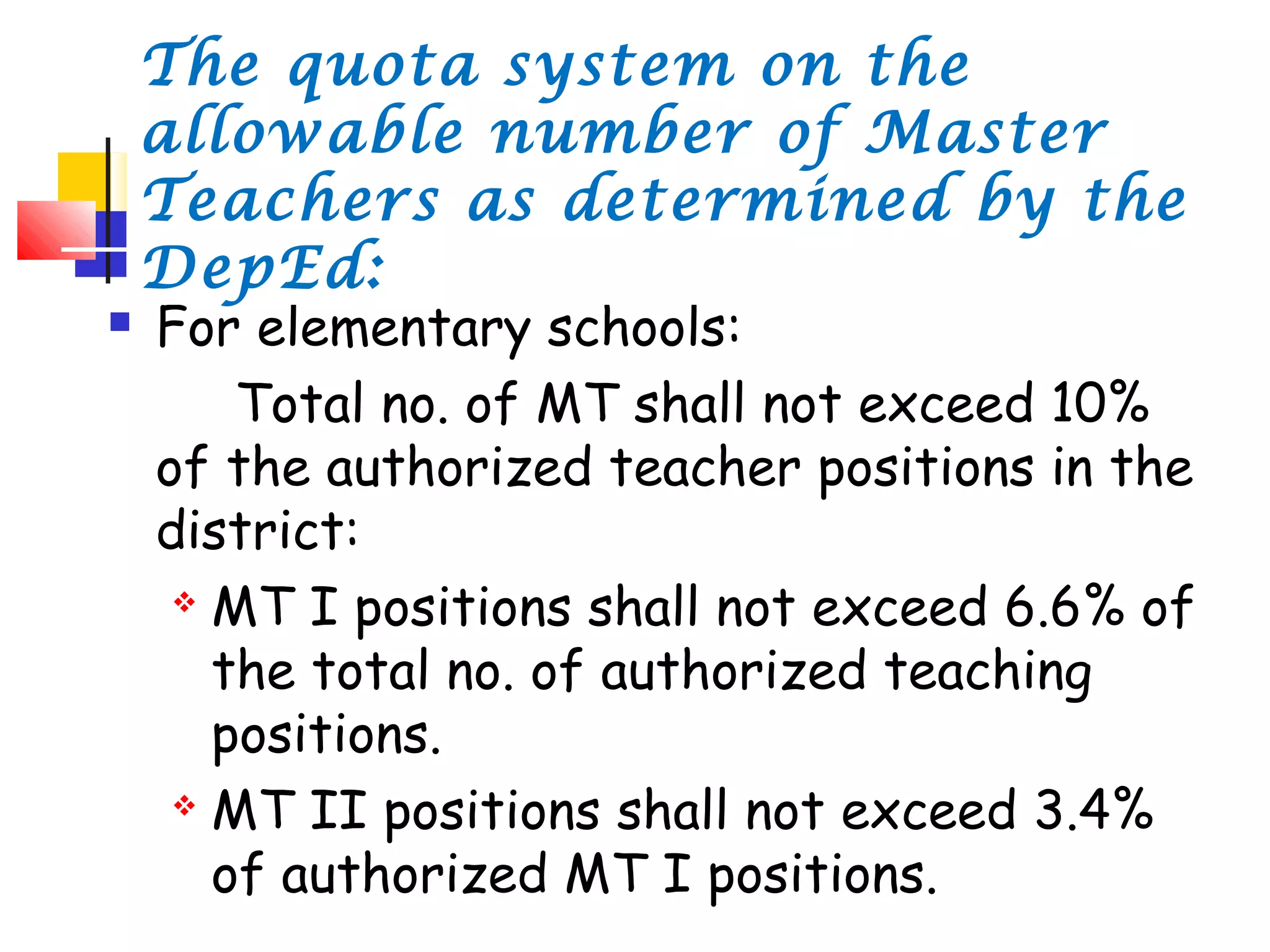 Guidelines in the promotion for master teachers | PPT