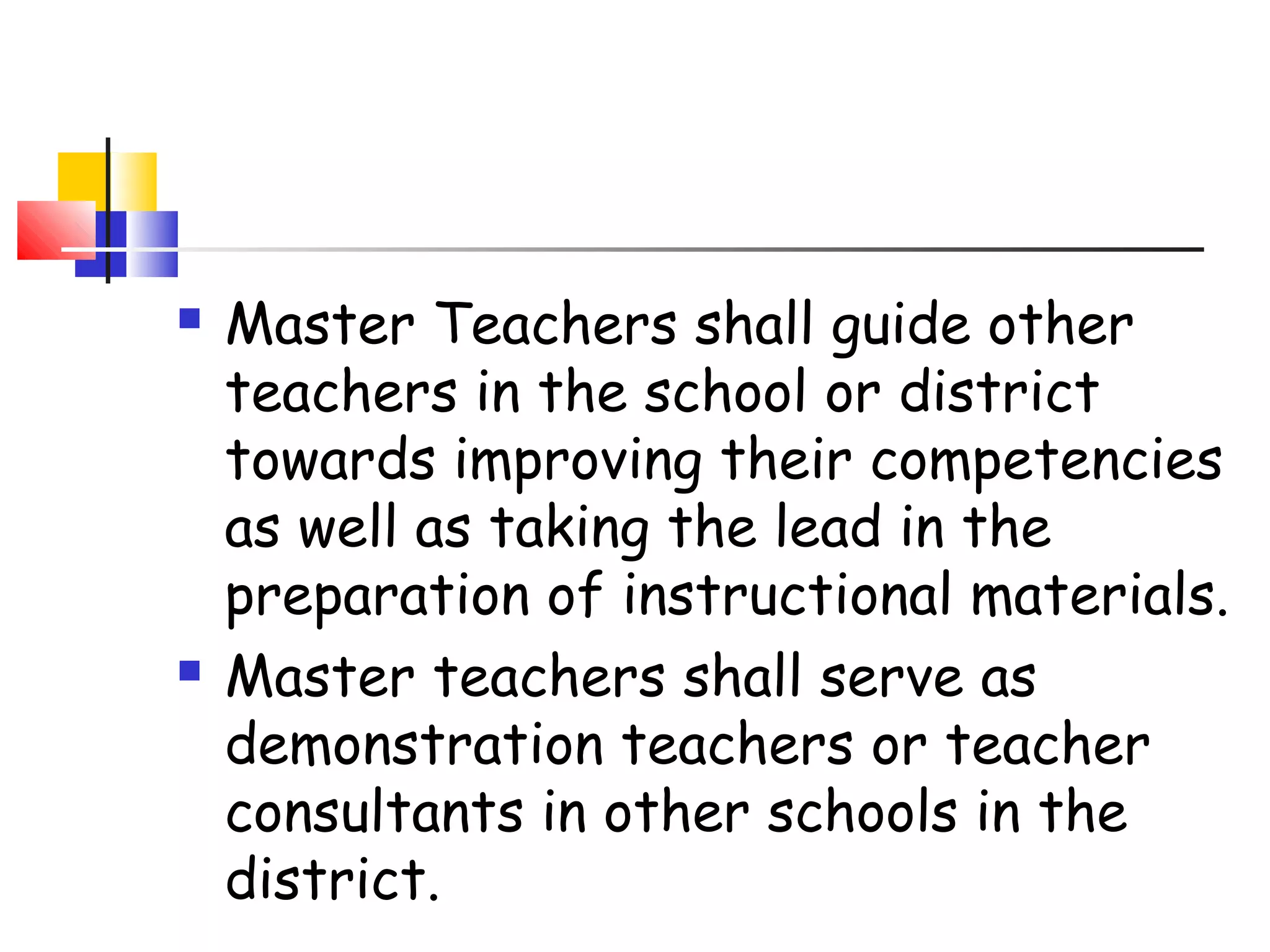 Guidelines in the promotion for master teachers | PPT