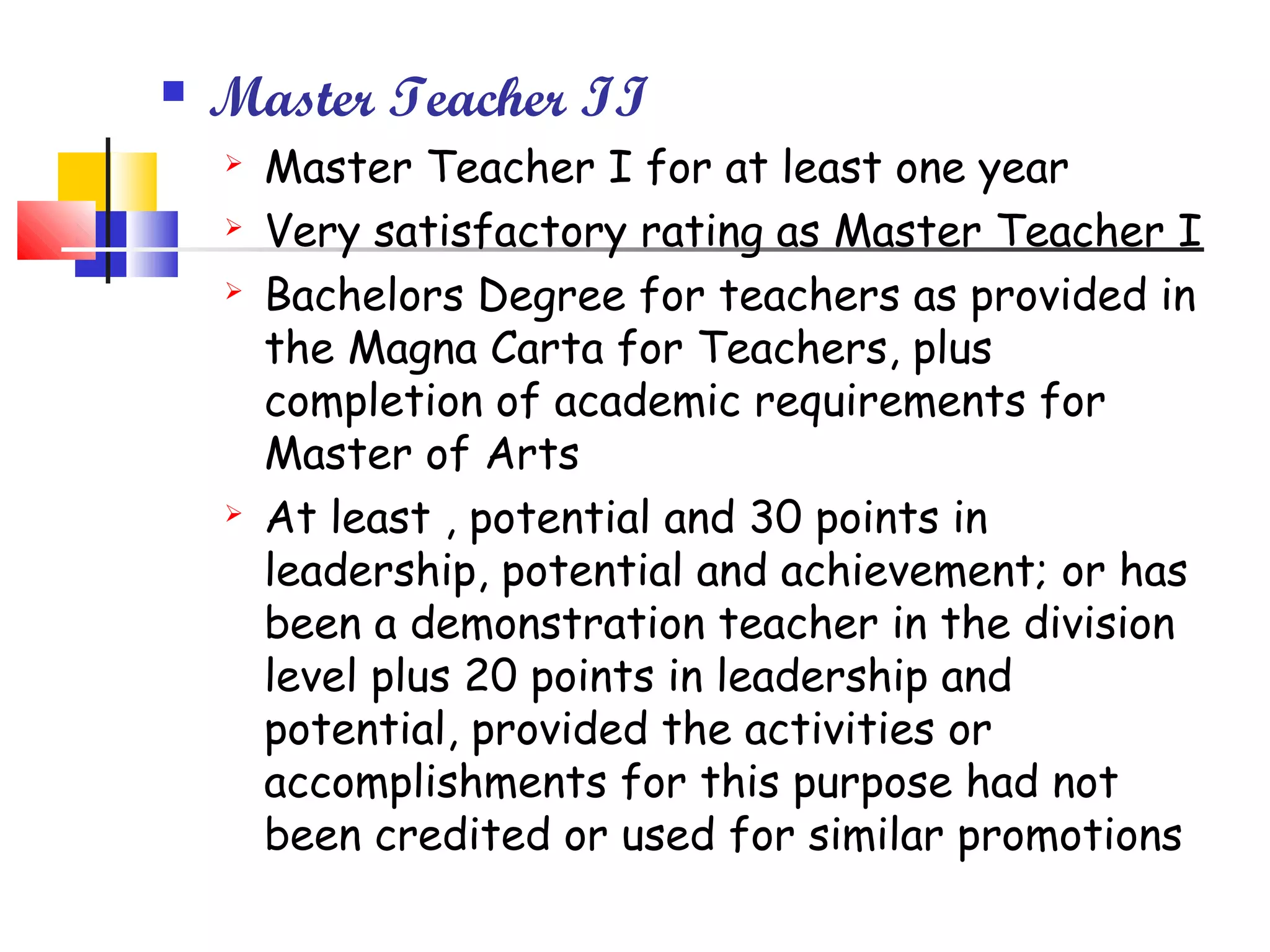 Guidelines in the promotion for master teachers | PPT