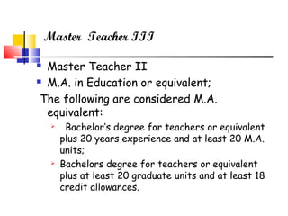 Guidelines in the promotion for master teachers | PPT