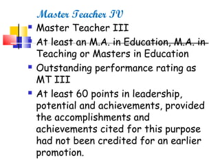 Guidelines in the promotion for master teachers | PPT