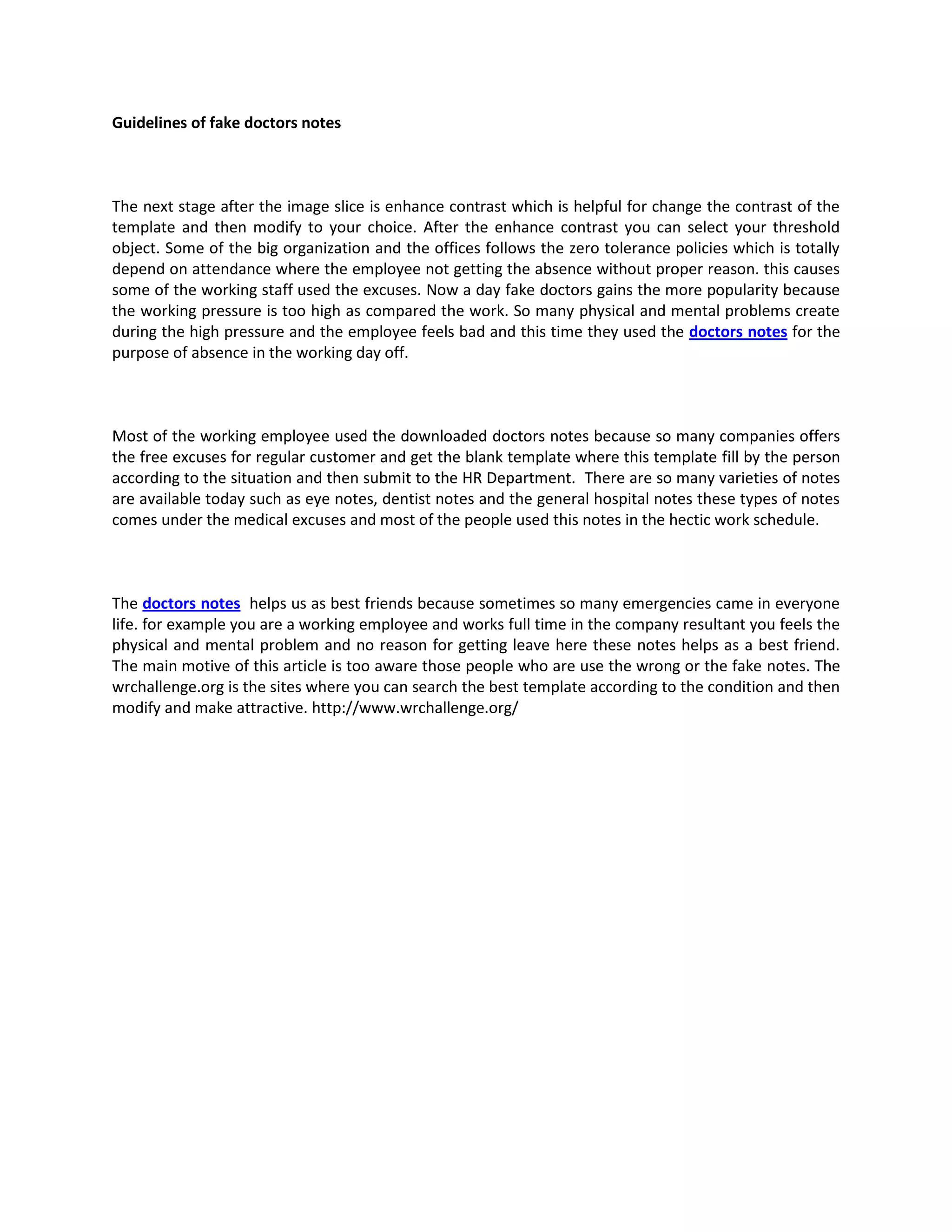 Guidelines of fake doctors notes | PDF