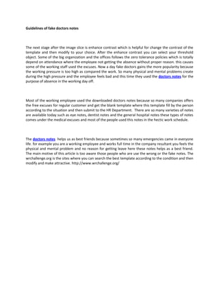 Guidelines of fake doctors notes | DOCX