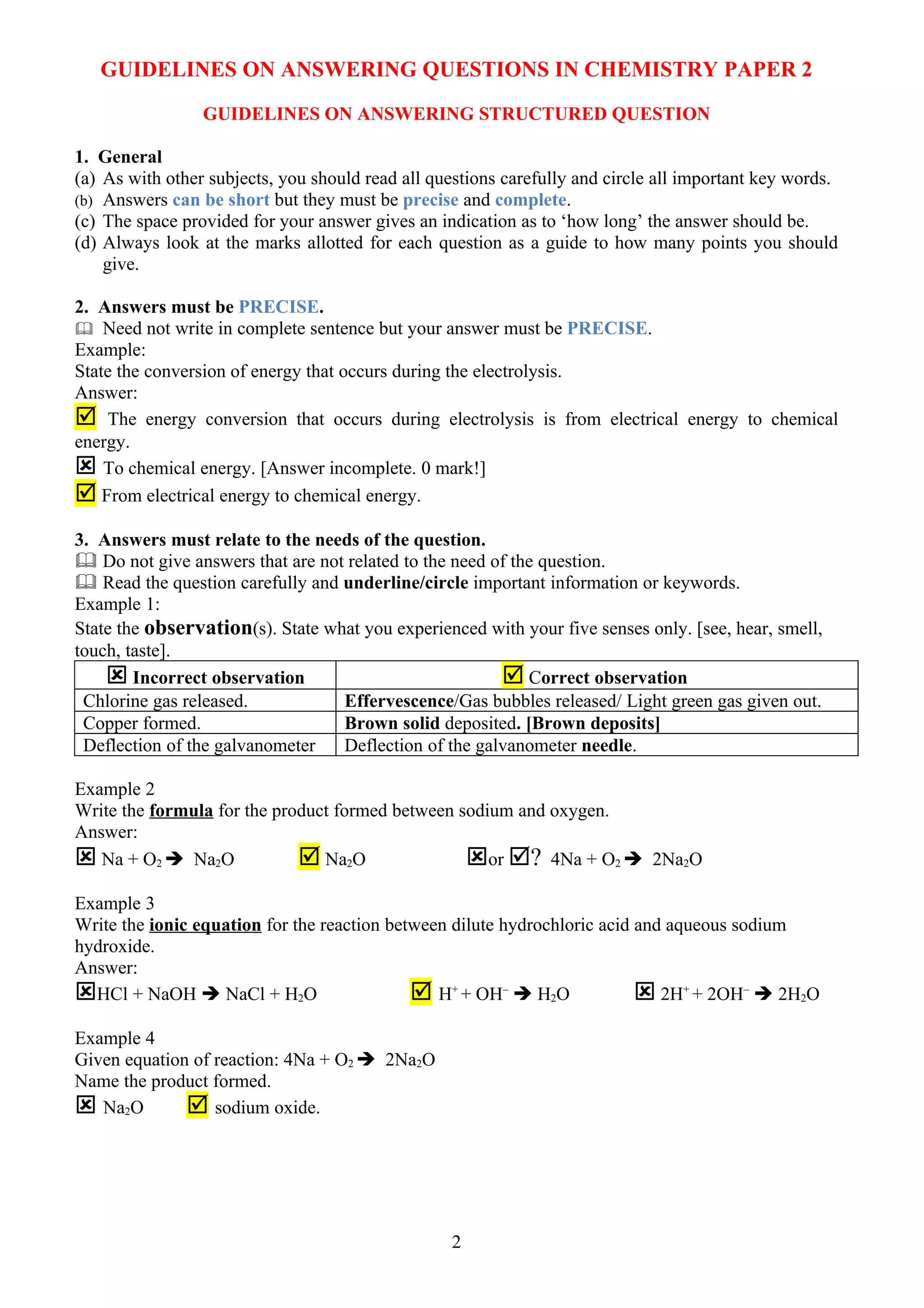 Guidelines on answering paper 2 and paper 3 questions | DOC