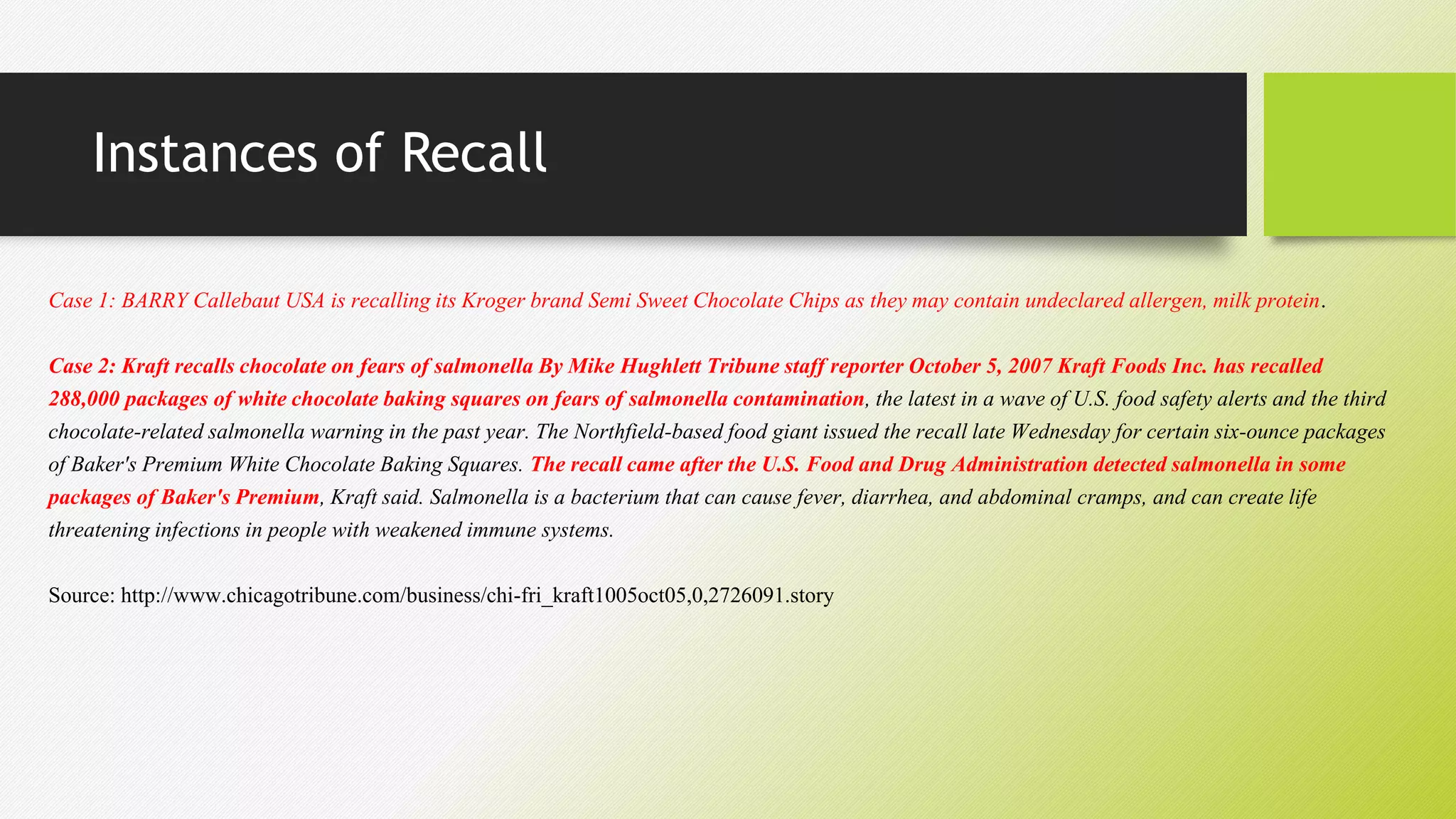 Guidelines on food recall | PPTX
