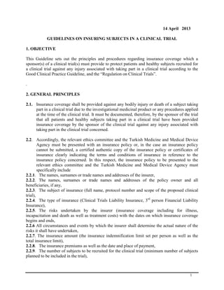 Guidelines on insuring volunteers in a clinical trial, published by ...