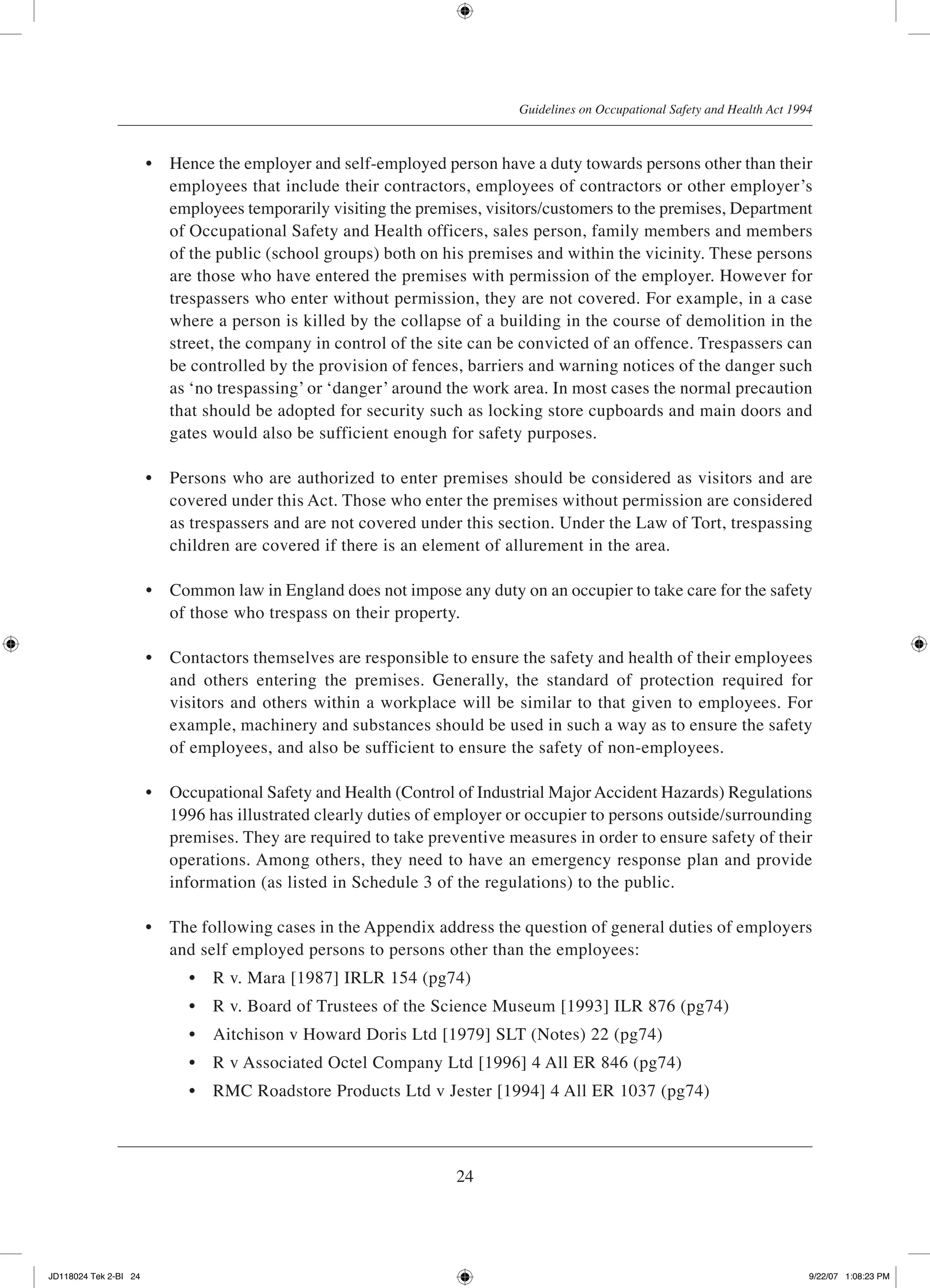 Guidelines on occupational safety and health act 1994 | PDF