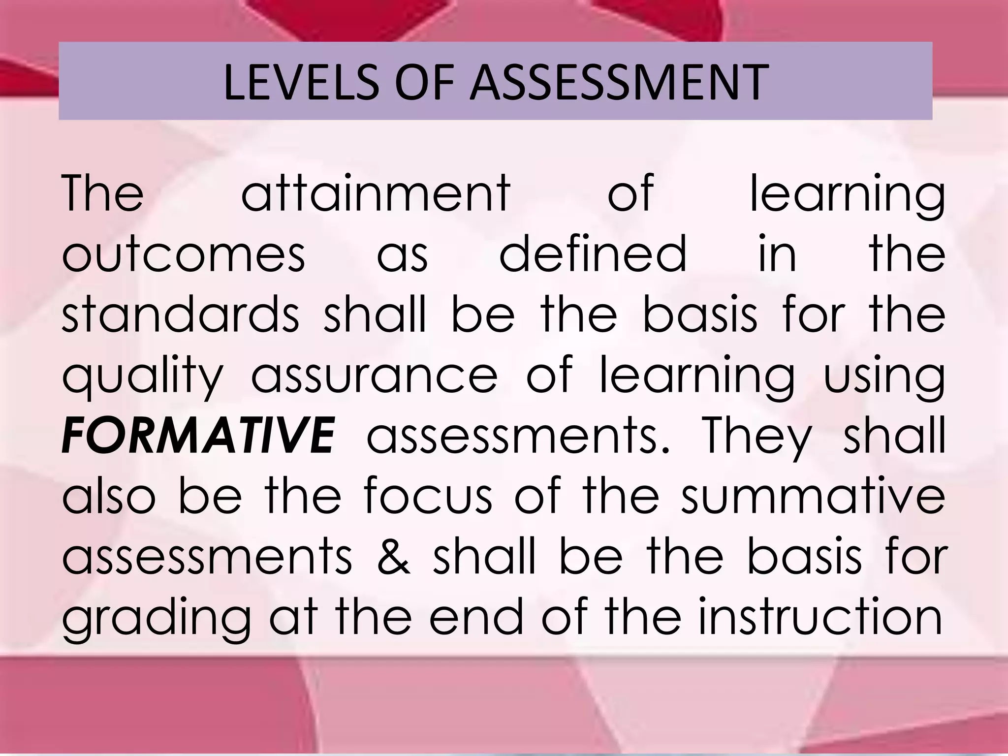 Guidelines on the assessment & rating of learning under the K to 12 ...
