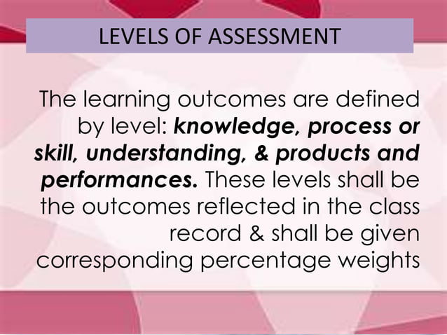 Guidelines on the assessment & rating of learning under the K to 12 ...