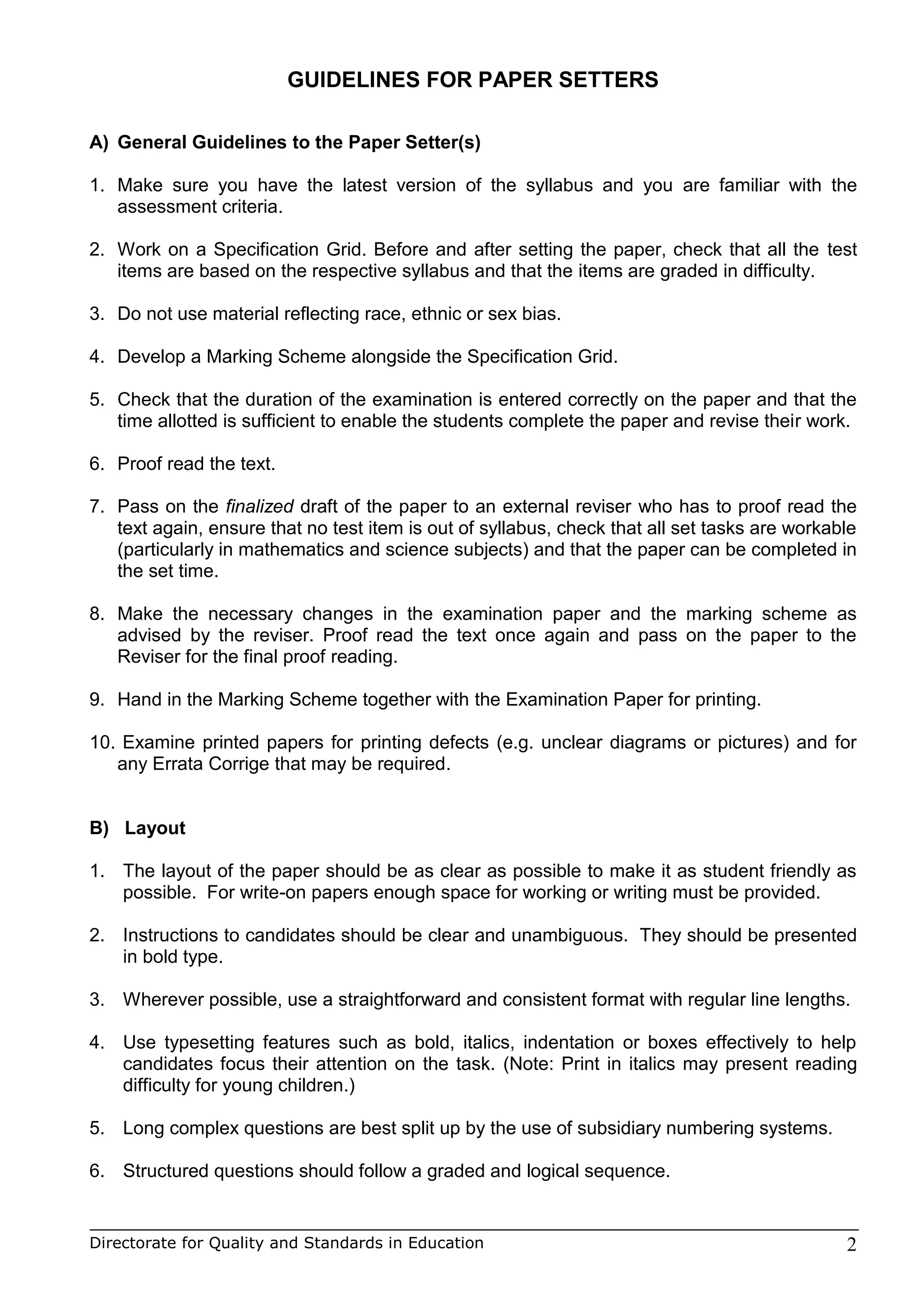 guidelines paper setters for people llllll | PDF