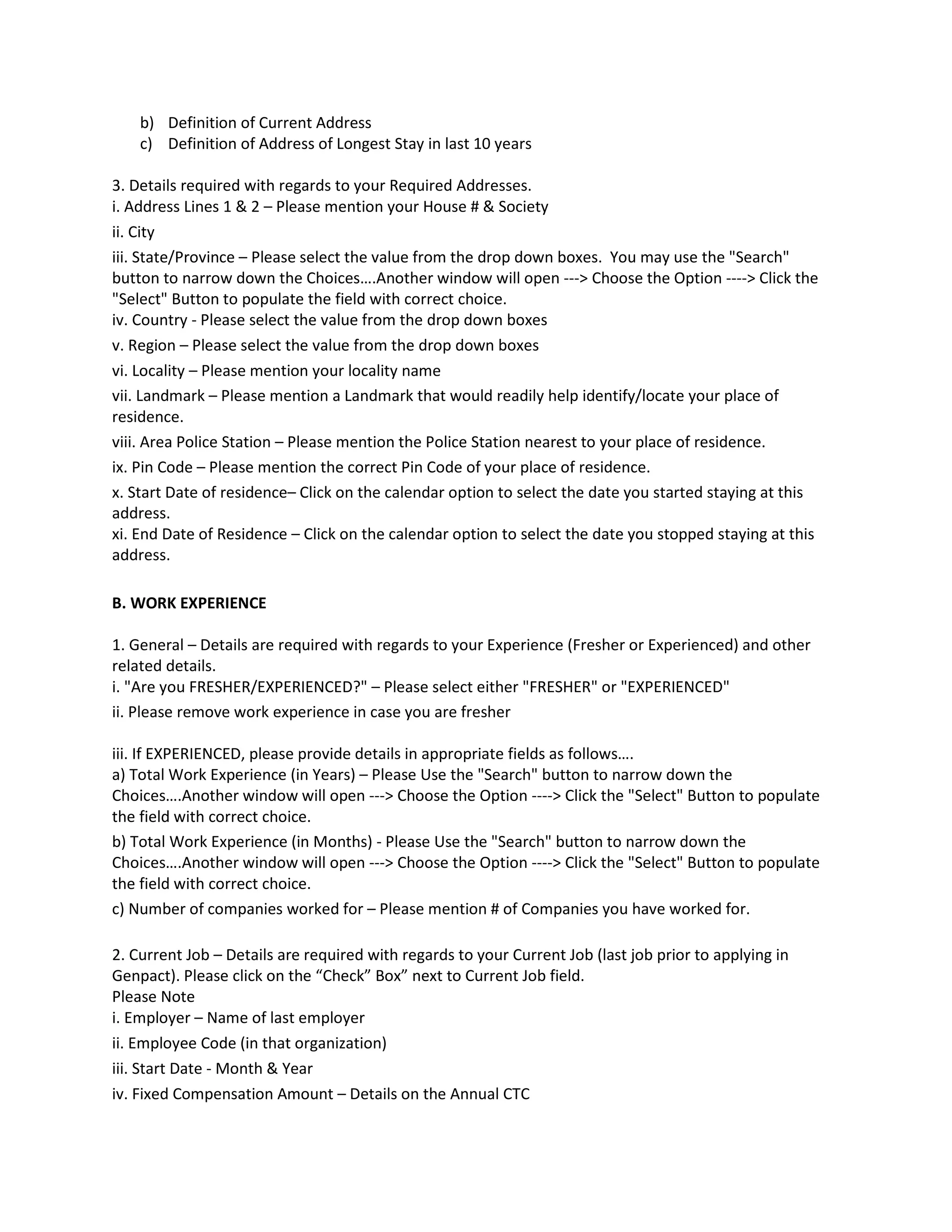 Guidelines to fill genpact onboarding application | PDF