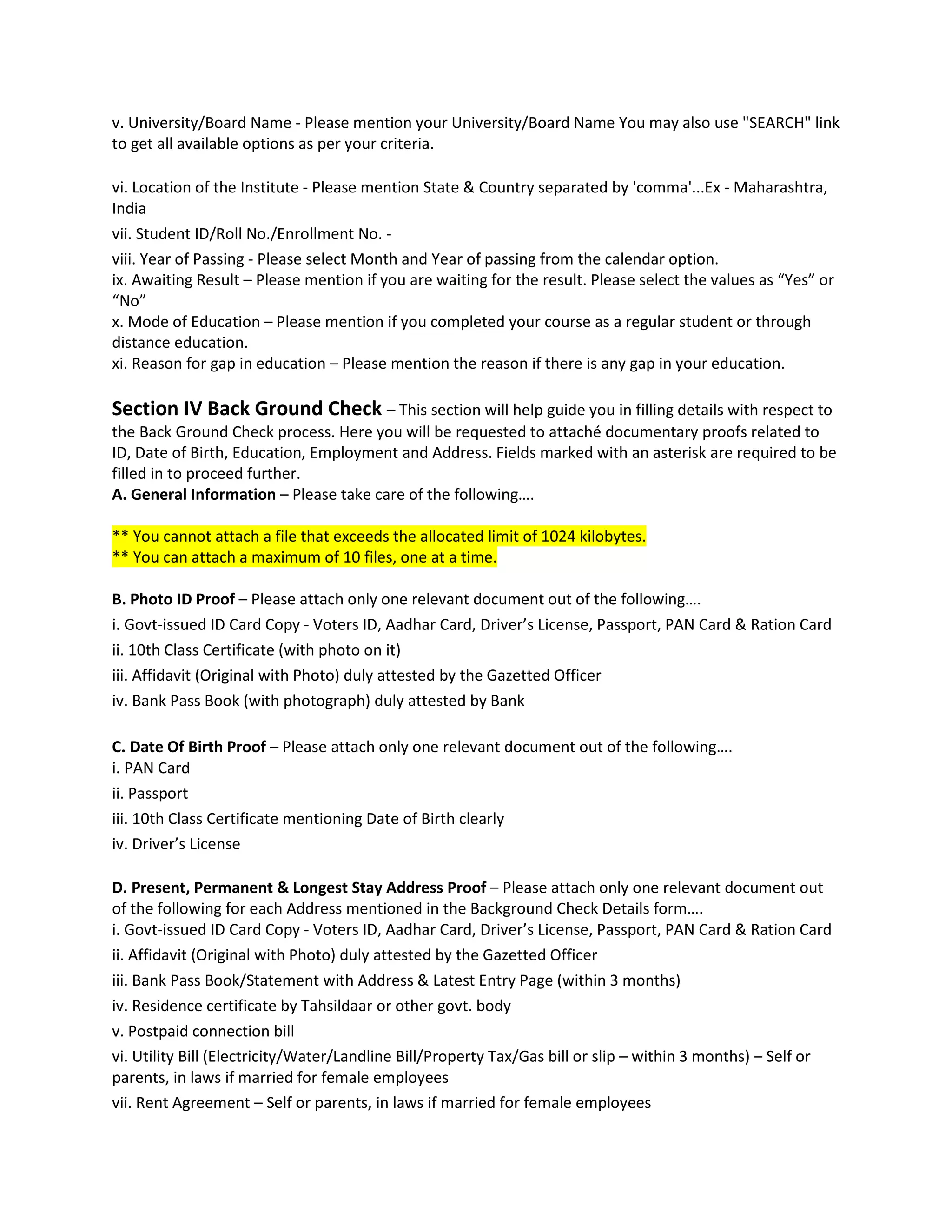 Guidelines to fill genpact onboarding application | PDF