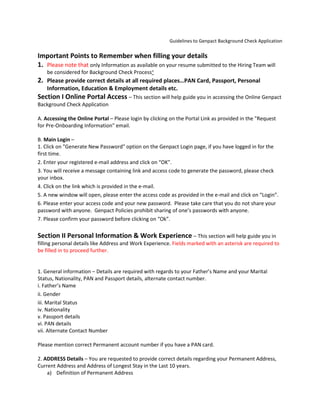 Guidelines to fill genpact onboarding application | PDF