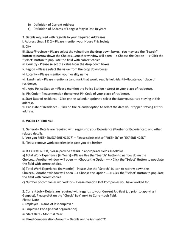 Guidelines to fill genpact onboarding application | PDF | Resume ...