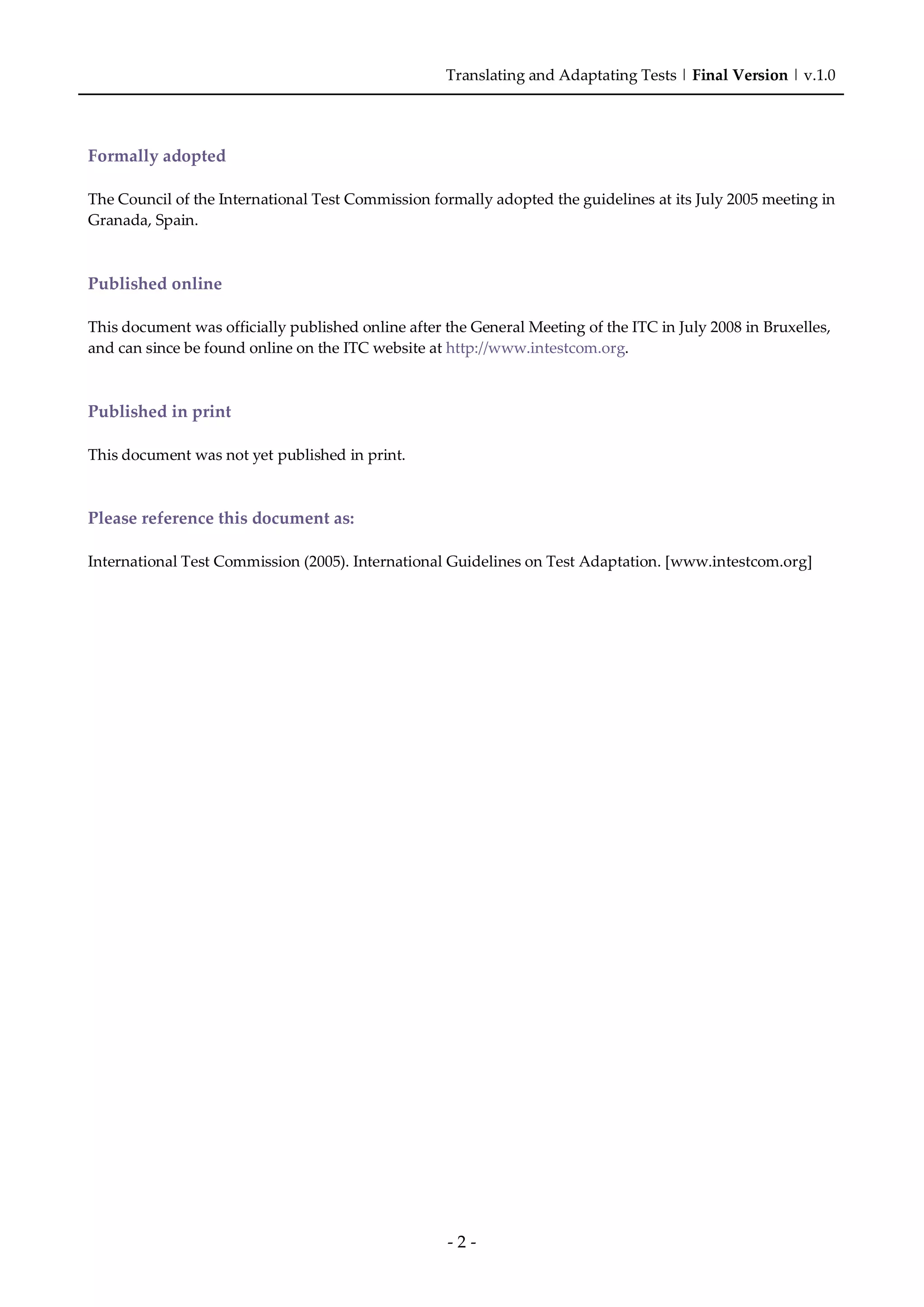 Guideline test adaptation | PDF