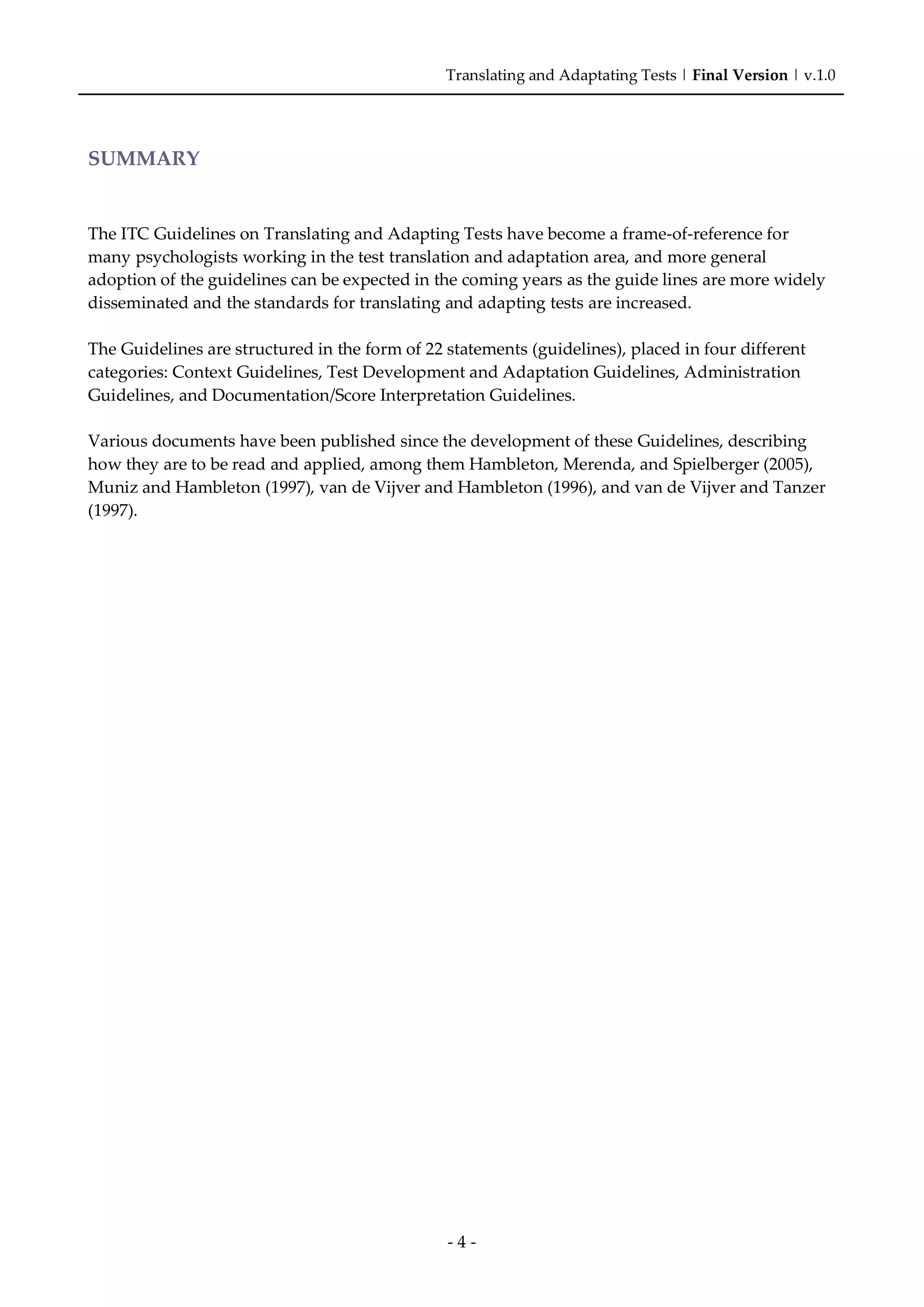 Guideline test adaptation | PDF