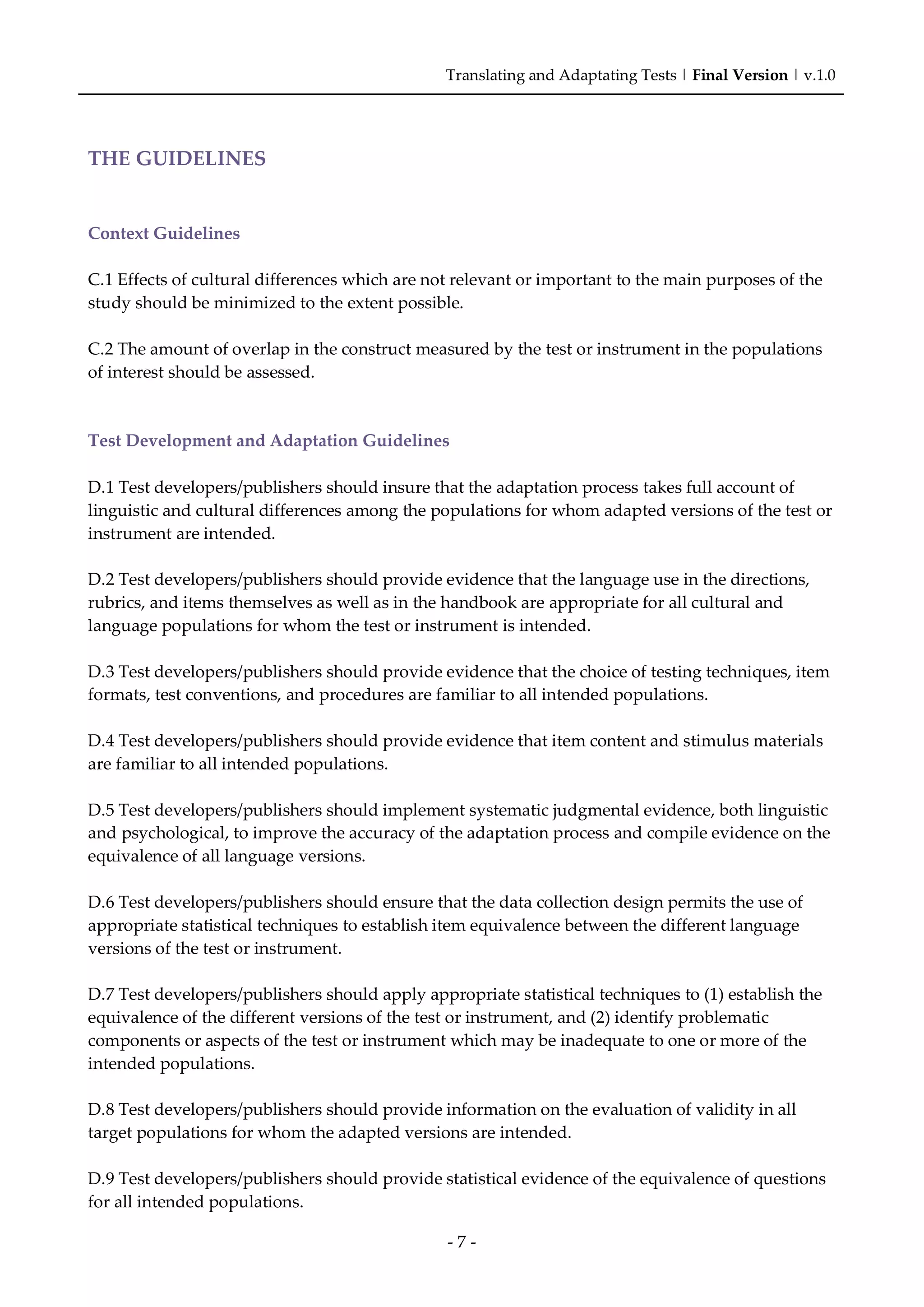 Guideline test adaptation | PDF