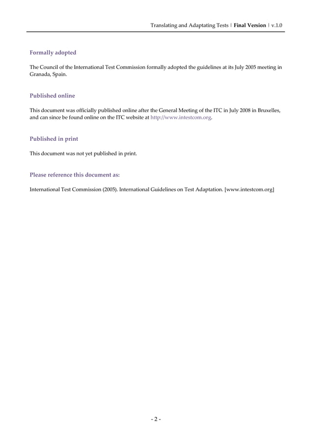 Guideline test adaptation | PDF