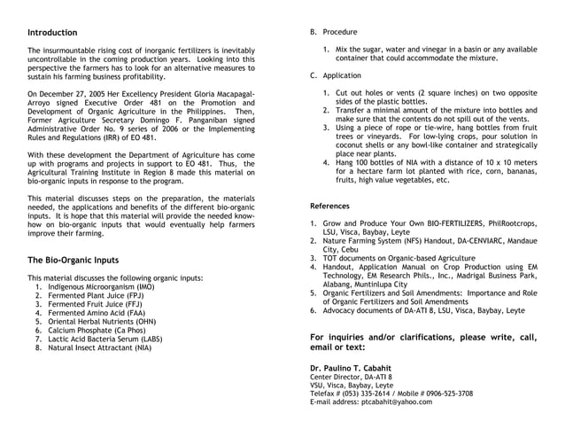 Guide on bio organic inputs | PDF | Agriculture | Industries