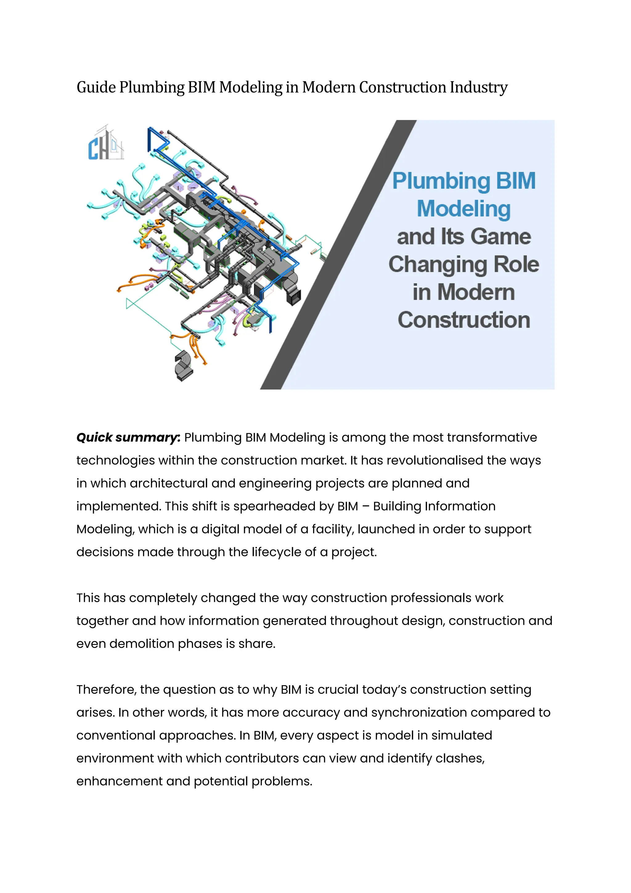 Guide Plumbing BIM Modeling in Modern Construction Industry | PDF