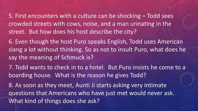 Guide questions for the movie Outsourced | PPTX