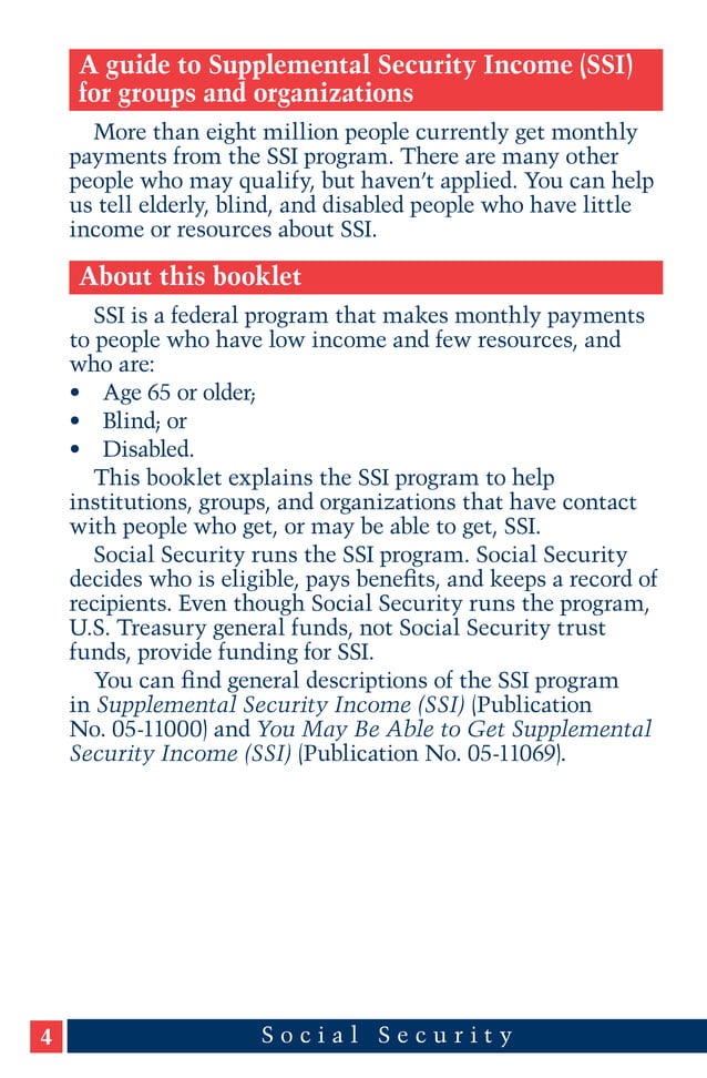 A Guide to Supplemental Security Income (SSI) for Groups and Organizations | PDF
